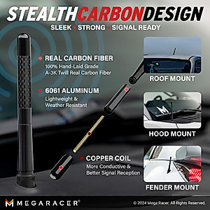 Universal Car Antenna Replacement | Truck Antenna | 5 Inch Carbon Fiber | Antena para Carro | Short Antenna for Truck | Billet Antenna for Car | Car Audio & Video Antennas | Auto Accessories | Black