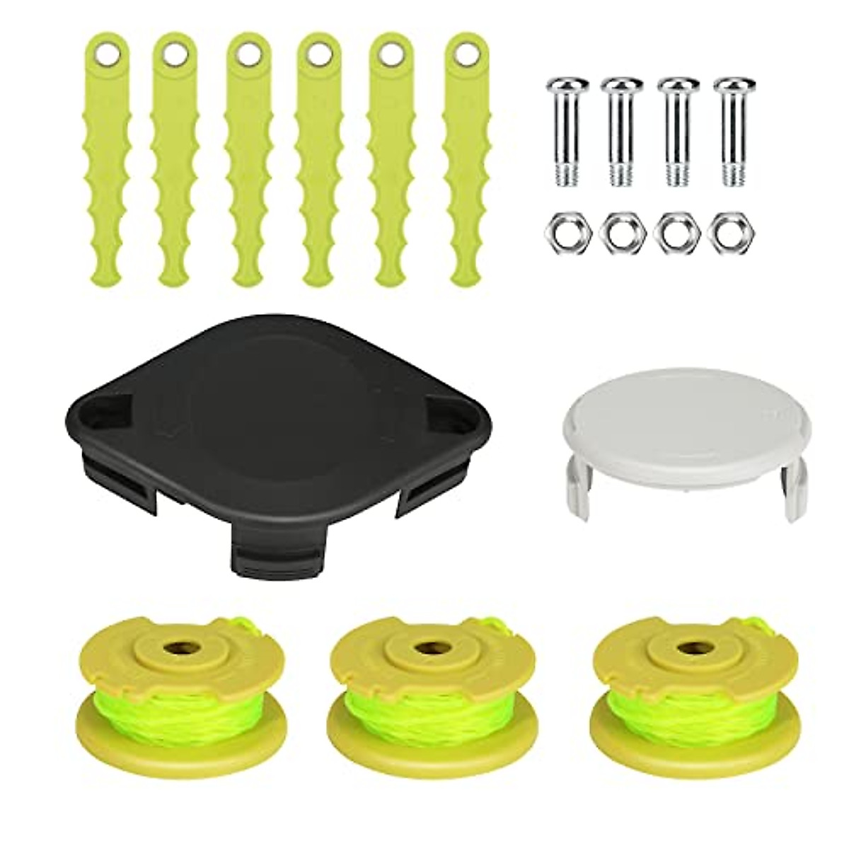 THTEN ACFHRL2 Polycarbonate Bladed and Trimmer Head, AC80RL3 Trimmer Spool Line & AC14HCA Spool Cap Compatible with Ryobi 18-Volt, 24-Volt & 40-Volt Trimmer (17 Pack)