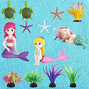 Aquarium Fish Tank Mermaid Ornament Miniature Mermaid Figurines with Simulated Seaweed for DIY Craft Aquarium Fish Tank Desk Accessories Decoration
