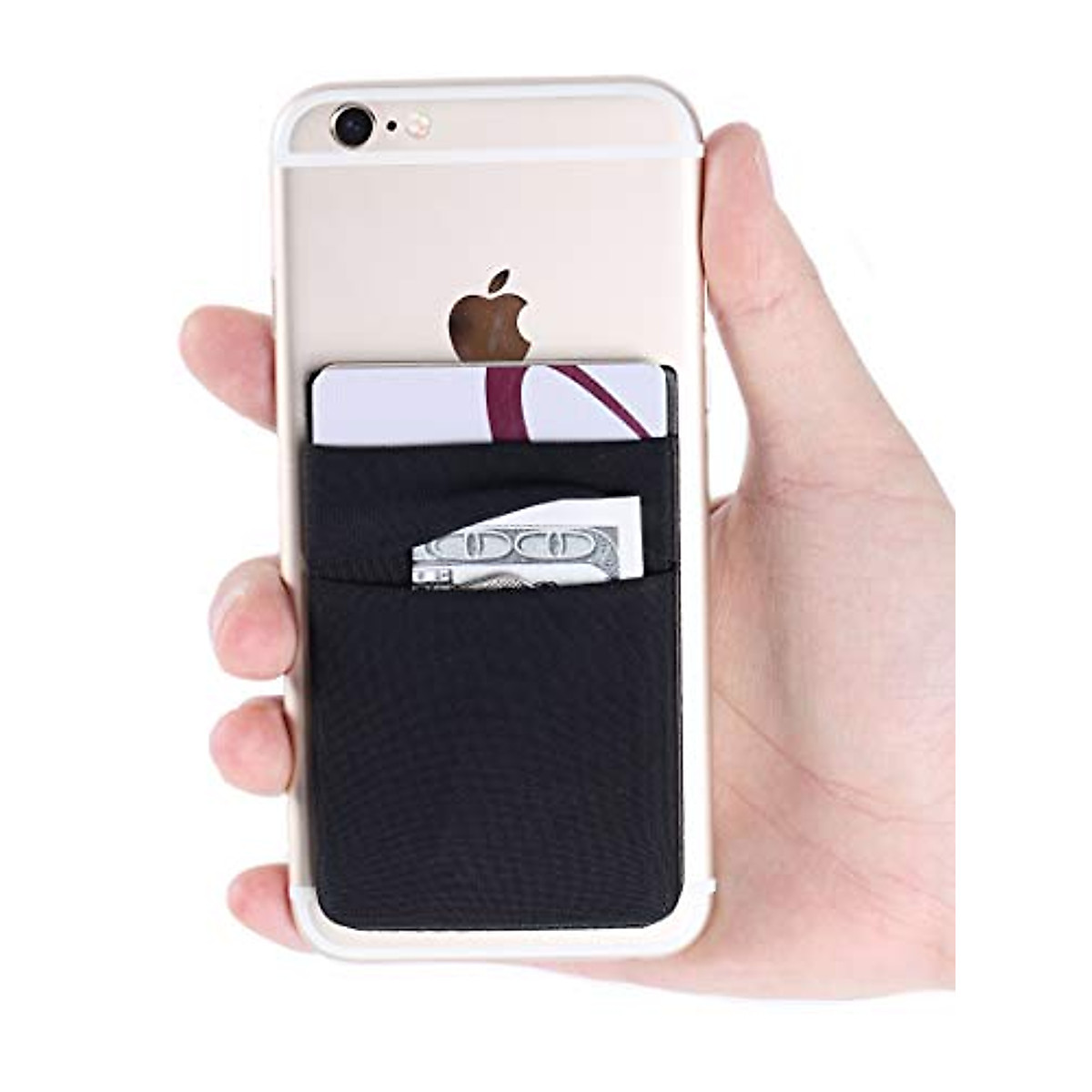 Fulgamo 2Pack Adhesive Phone Pocket,Cell Phone Stick On Card Wallet Sleeve,Credit Cards/ID Card Holder(Double Secure) with Sticker for Back of iPhone,Android and All Smartphones-Black