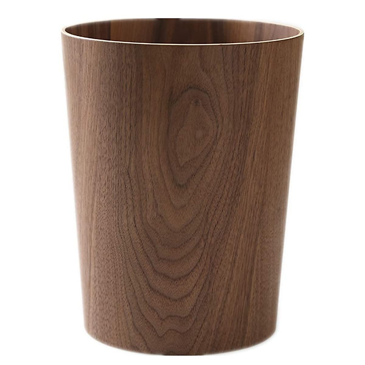 BISOZER Wood Trash Can, Round Stackable Wastebasket, Natural Wood Garbage Recycling Bin for Bathrooms, Powder Rooms, Kitchens, Home Offices (A-Dark Wood)
