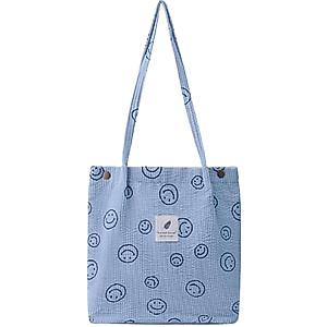 Cessfle Preppy Cute Face Tote Bag, Corduroy Tote Bag Aesthetic Cute Tote Bags Handbag Shoulder Bags Trendy Stuff