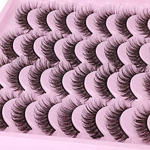 Natural Lashes Cat Eye Wispy False Eyelashes D Curl Lashes Fake Eyelashes Soft Handmade Russian Strip Lashes Pack Look Like Extension Multipack 16 Pairs