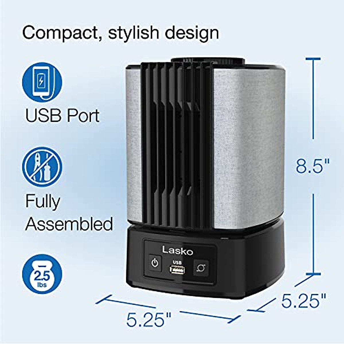 Lasko SB100 SlumberBreeze 2-in-1 Small Table Fan and White Noise Machine for Better Sleep in the Bedroom and Focus in the Home Office, Black