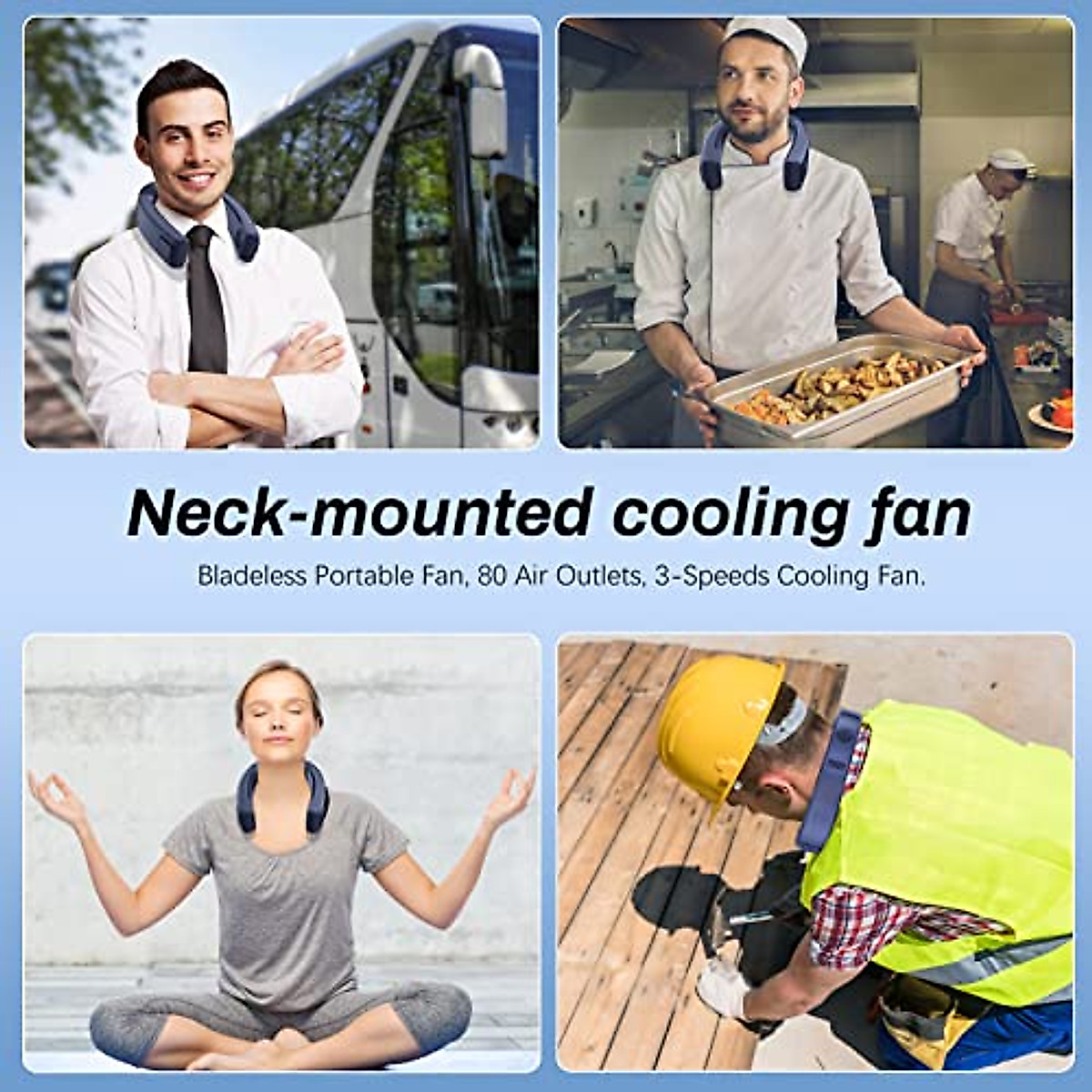Neck Fan Portable Neck Air Conditioner Rechargeable 4000mAH Battery, Bladeless Neck Fans Neck Cooler for Women Man Personal Fan for Your Neck Cooling Device 3 Speeds Fan and Semiconductor Cooling Chip