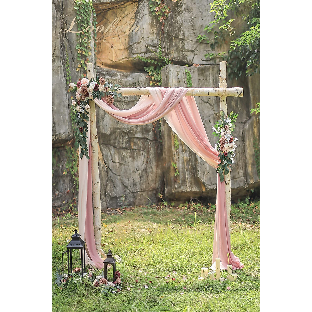 Lookein Arch Drapes for Wedding Party Reception Backdrop Wedding Arbor, 3 Panels 30" Wide 6.5 Yards, Blush& Dusty Rose& Mauve