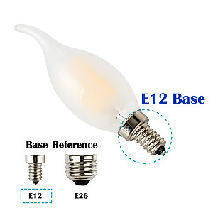 OPALRAY C35 2W(25W Incandescent Equivalent) LED Candelabra Bulb, Dimmable, LED Filament Lamp, Warm White Light 2700K, Frosted Glass Cover, E12 Small Base, Flame Tip, 5-Pack