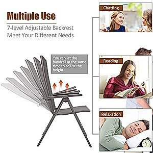 Giantex Set of 2 Patio Chairs, Folding Lawn Chairs, 2 Pack Outdoor Sling Chairs 7 Level Adjustable Backrest, Aluminum Frame, Patio Dining Chairs for Camping Pool Beach Yard No Assembly