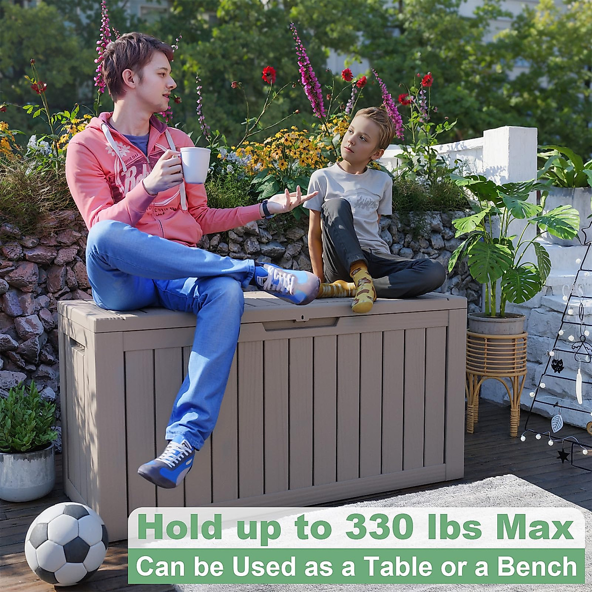 DRATO 80 Gallon Large Deck Box, Outdoor Storage Box for Patio Furniture, Patio Cushions, Gardening Tools, Pool Supplies 480lbs Weight Capacity,Waterproof Resin Storage Boxes (Grey)…