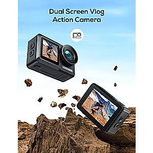 iZEEKER Action Camera 4K 24MP with Touchscreen, 40M Underwater Camera Waterproof, Dual Screen Vlog Camera with EIS3.0, WiFi, Remote Control with 2X 1350mAh Batteries,Charger and Accessory Kit-iA800
