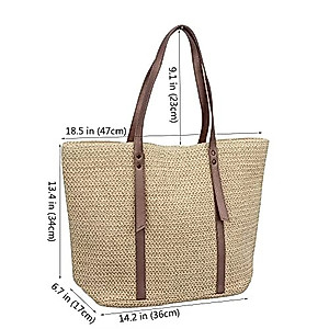 Women Straw Woven Tote Large Beach Handmade Weaving Shoulder Bag Travel Beach Totes Bag Summer Handbag
