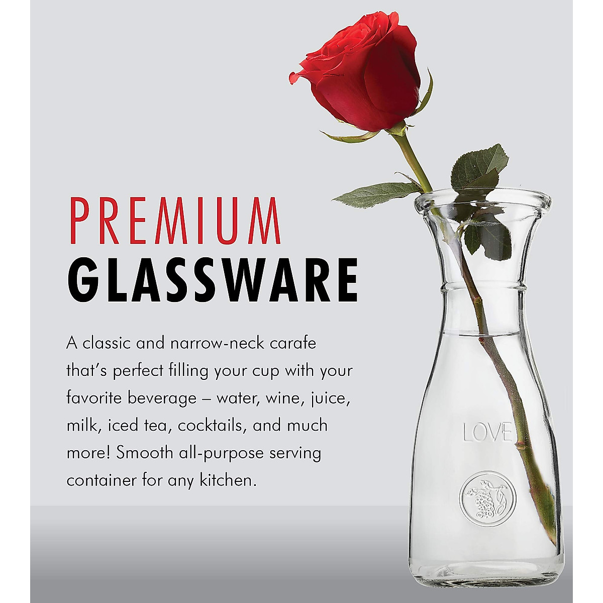 Kitchen Lux Carafe Pitcher Glass Set - Glass Water Pitcher & Water Carafe - Love Elegant Wine Decanter & Mimosa Bar Set - Easy Grip Neck & Wide Mouth for Pouring