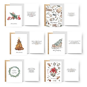 easykart labels 24 Christmas Cards Assortment with Envelopes & Sealing Stickers, Christmas Boho Theme 6 Designs, 5.75" x 4.25" For Friends, Family and loved Ones