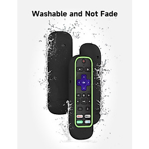 SIKAI Protective Case for ROKU Voice Remote Pro, for Roku Ultra 2020/2019 Remote, Shockproof Silicone Cover for Roku Ultra 4800R 4670R RCS01R Voice Remote Pro Anti-Lost with Loop (Black-Glow Green)