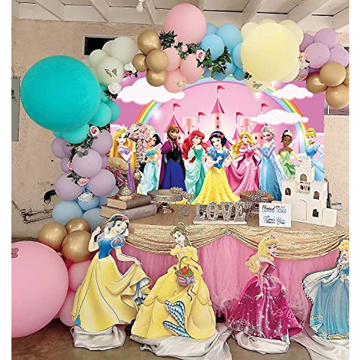 Princess Rainbow Backdrop Dreammy Pink Castle Shining Photography Background Girl Children Baby Shower Birthday Party Decoration Photo Studio Booth Props 7x5FT