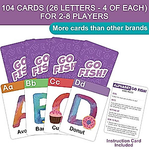 BenBen Alphabet Go Fish Card Game for Kids,104 Cards, Oversized ABC Learning Playing Cards, Memory Matching Games, 2-8 Players, Ages 3 and up, Easter Basket Stuffers, Stocking Stuffers