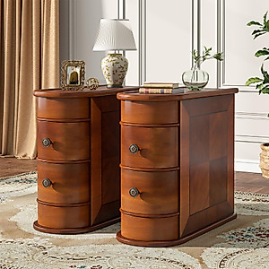Tribesigns Solid Wood End Table, 2-Drawer Narrow Side Table Slim Chair Side Table, No Assembly Required, Finished Back, Walnut