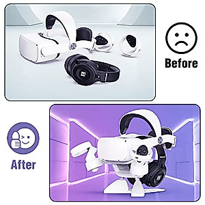 Vimetapro VR Stand Compatible with Quest 2 Rift S Rift GO Valve Index HTC Vive Vive Pro, Virtual Reality Headset Stand Storage and Touch Controllers Display Holder Accessories for Quest Gaming Headset