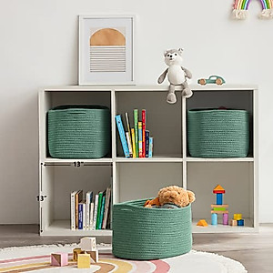 UBBCARE Storage Baskets for Shelves, 15x10x9'' Larger Woven Basket for Storage&Organizing, Cotton Rope Basket Cube Storage Organizer&Shelf Basket, Toy Organizer Storage Basket, Green