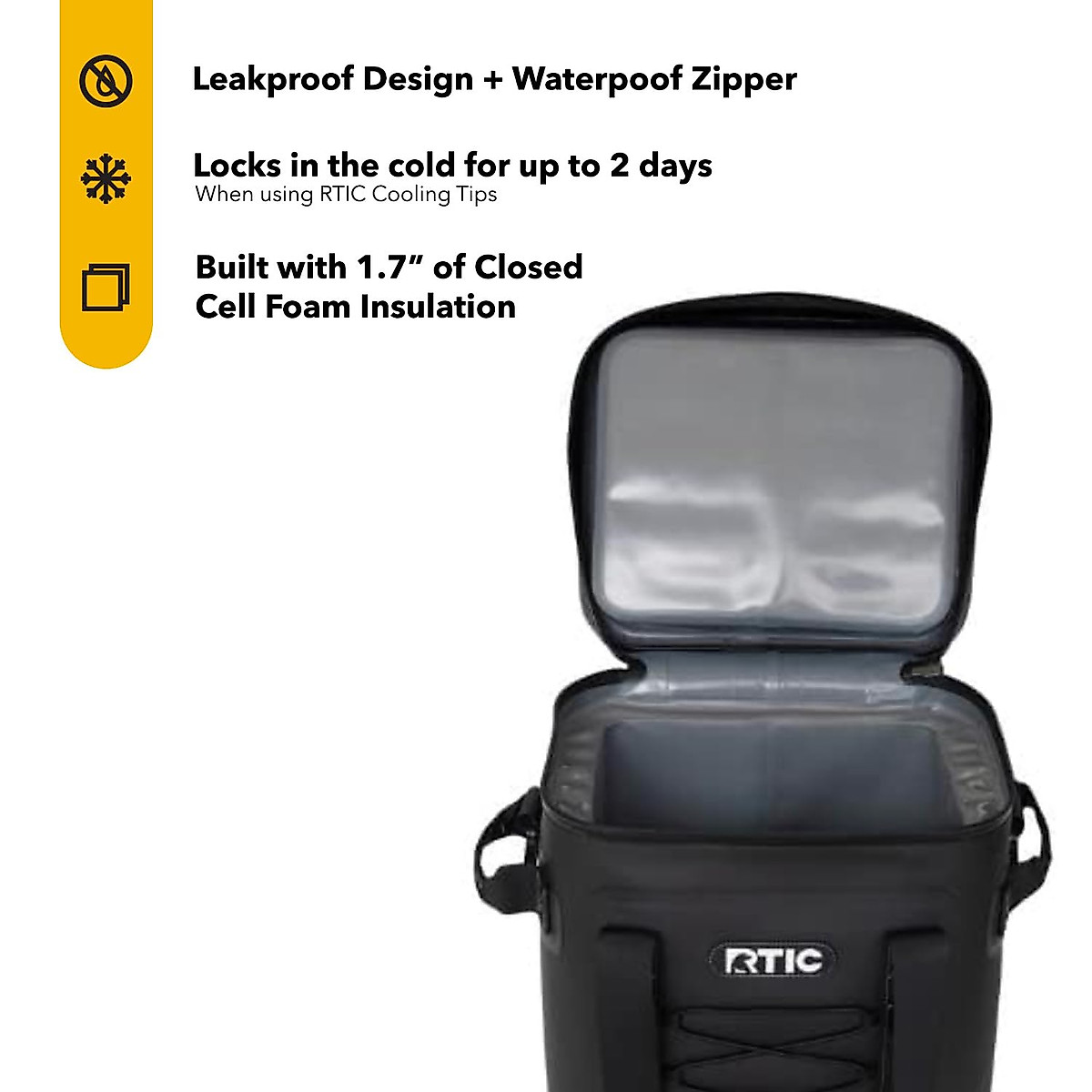RTIC Backpack Cooler 36 Can, Insulated Portable Soft Cooler Bag Waterproof for Ice, Lunch, Beach, Drink, Beverage, Travel, Camping, Picnic, Car, Hiking, Black