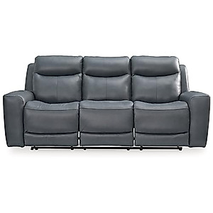 Signature Design by Ashley Mindanao Contemporary Leather Match Upholstered Power Reclining Sofa with Adjustable Headrest and USB Ports, Gray