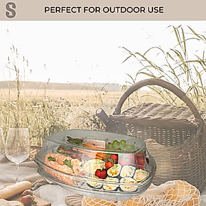 Simply InStyle Appetizer Serving Tray on Ice with Lid, 3 Layers 15 Inch Party Platter with 4 Compartments for Shrimp, Fruits, Salads, Sushi, Dips and Desserts, Clear,green