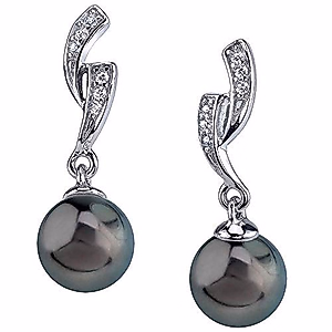 THE PEARL SOURCE 8-9mm Genuine Black Tahitian South Sea Cultured Pearl Delilah Earrings for Women