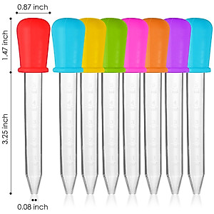 8 Pcs Liquid Droppers, SENHAI Silicone and Plastic Pipettes Transfer Eyedropper with Bulb Tip for Candy Oil Kitchen Kids Gummy Making - 7 Colors