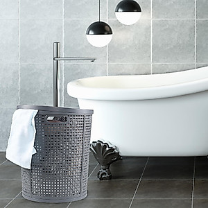 Qqbine 4 Packs 40 Liter Round Plastic Laundry Baskets, Grey Plastic Dirty Clothes Hampers with Lids