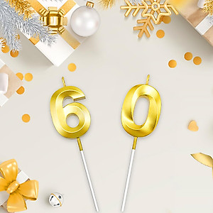 60th Birthday Candles Happy 60th Birthday Cake Topper 60th Birthday Decorations for Women Gold Number Candles Birthday Candles Numbers Velas De Cumpleaños 60th Birthday Decorations Men Gold Candles