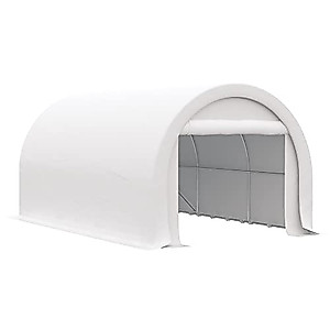 Outsunny 10' x 16' Carport, Heavy Duty Portable Garage Storage Tent with Large Zippered Door, Anti-UV PE Canopy Cover for Car, Truck, Boat, Motorcycle, Bike, Garden Tools, Outdoor Work, White
