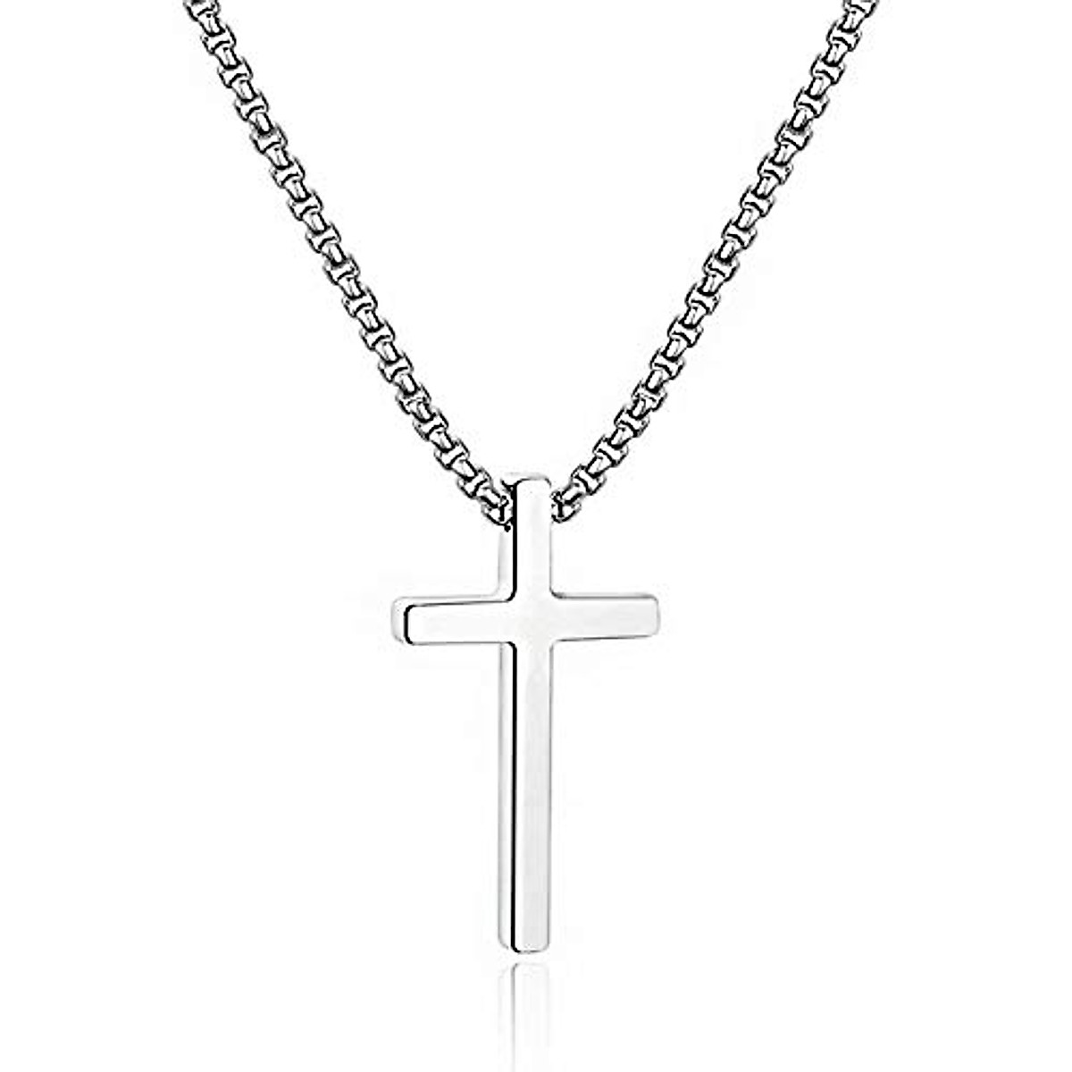 M MOOHAM Cross Pendant Necklaces for Men Cross Chain 20 Inch Silver Religious Jewelry, Teenage Teen Boys Gifts Ideas, Christian Gifts for Men Papa, Crucifix Necklace Men