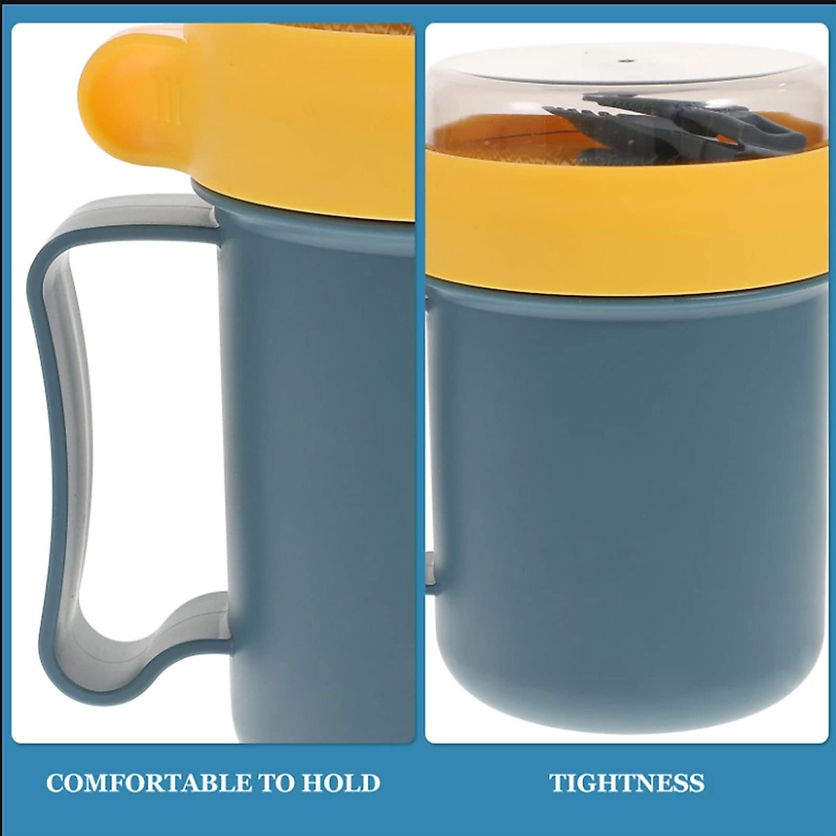 SUNSHNO Soup Mug,18 Ounce Microwave Soup Cups with Lid Allows Food Flasks Oven Milk Cup Food Jar Container for Noodles, Hot Cereal and More in a Single Container-（Yellow）