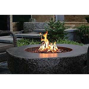 Elementi Outdoor Fiery Rock Fire Pit Table 50 x 42 Inches Grey Durable Glass Reinforced Concrete Square Fireplace Includes Burner Lava Rock Canvas Cover - Natural Gas