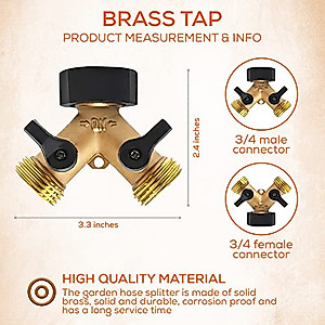 Heisey Garden Hose Splitter Heavy-Duty 2 Way Solid Brass Y Valve Female Connector