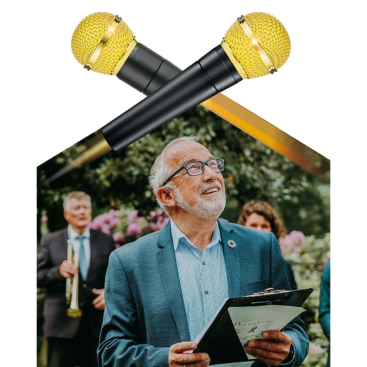 RhymKawa Bling Gold Microphone Cover Compatible with Shure SM58, SM48 Wired and Wireless Mic Cartridge Ball Mesh Grill Repalcement, 2 Pack