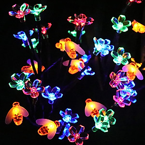 Solar Garden Tree Lights Outdoor Decoration - 2 Pack Solar Flower Lights with 40 Cute Fairy Christmas Leds ,Rechargeable Solar Powered Landscape Decorative Lights for Yard, Lawn, Walkway, Home Decor