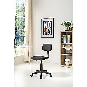 Hodedah Armless, Low-Back, Adjustable Height, Swiveling Task Chair with Padded Back and Seat in Black