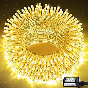 JMEXSUSS 33ft 100 LED Warm White String Lights Indoor, 8 Modes Bedroom Christmas Lights Indoor Clear Wire, Plug-in Christmas String Lights Outdoor Waterproof for Wedding Room Party Christmas