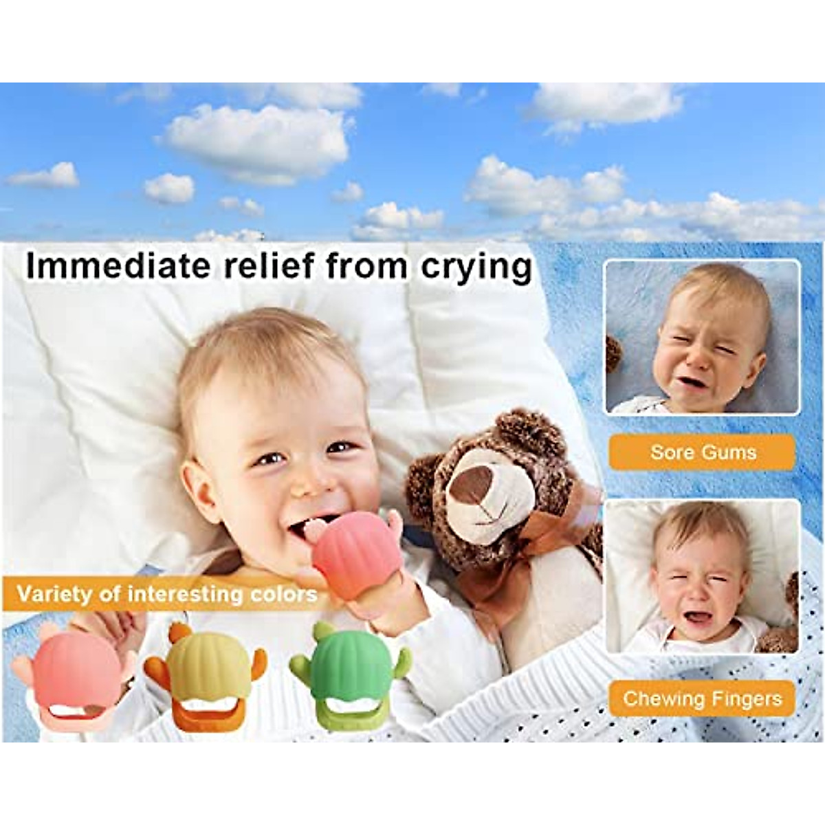 2 Packs Baby Teething Toys for Babies 0-6month,Silicone teether Toysfor Babies 3-12month, with Storage Case Easy to Carry and Keep Clean, Sore Gums Relief Infant teether (Pink + Green)