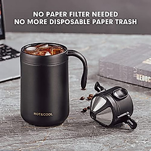 TEBICOO 16oz Camping Coffee Maker Pour Over Coffee Maker Set with Stainless Steel Coffee Mug + Collapsible Pour Over Coffee Filter - for Travel Camping Offices Backpacking