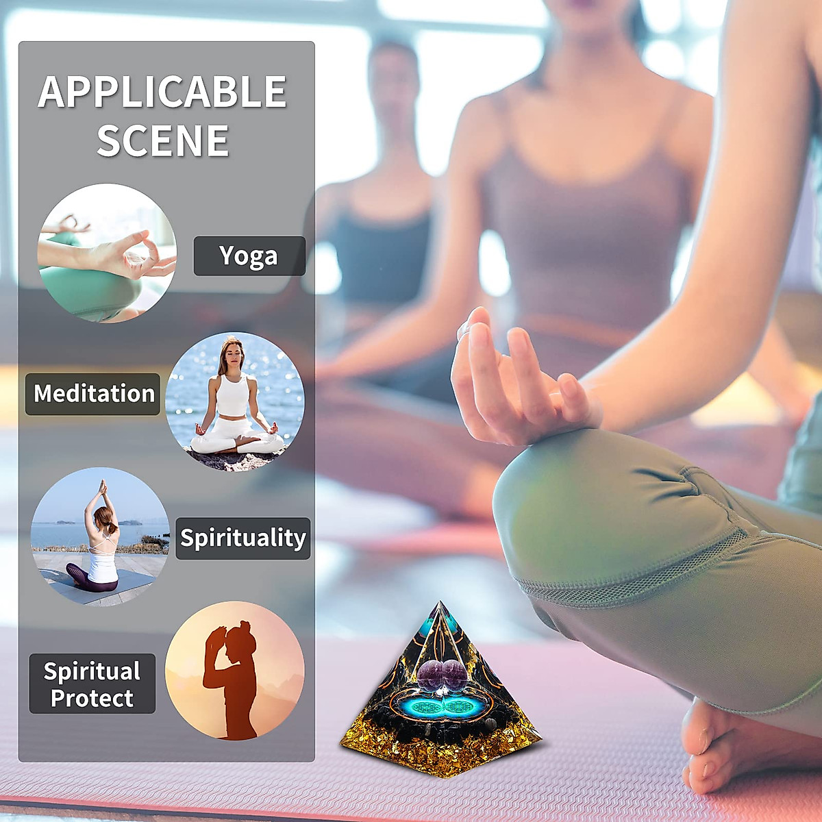 MXiiXM Orgone Pyramid for Positive Energy, Amethyst Crystal Ball Orgone Pyramid, Protection Crystals Energy Generator for Stress Reduce Healing Meditation Attract Wealth Lucky (Seed of Life)