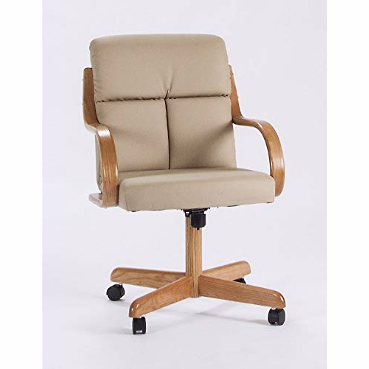 Caster Chair Company Casual Rolling Caster Dining Chair with Swivel Tilt in Honey Oak Wood with Desert Bonded Leatherette (1 Chair)