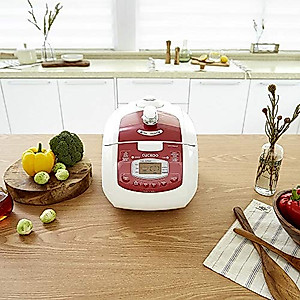 CUCKOO CRP-FA0610FR | 6-Cup (Uncooked) Pressure Rice Cooker | 11 Menu Options: Quinoa, Brown Rice & More, Voice Guide, Made in Korea | White/Red