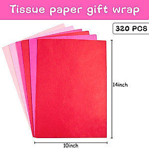 Koogel 320 Sheets Pink Tissue Paper, Tissue Paper Bulk 14 x 10 Inch Romantic Tissue Paper 6 Colors for Valentine's Day Mother's Day Small Gift