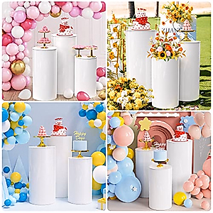 Wokceer 3Pcs Round Cylinder Pedestal Stands for Party, Large Cylinder Tables for Parties Pedestal Display Plinth Pillars Dessert Table for Wedding Party Art Decor 15.7*35.4"(L),14.2*29.5"(M),13*23.6"(S)