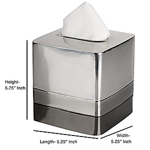 nu steel Triune Bath Accessory Set Vanity Countertop, 7 Piece Luxury Ensemble - Cotton Swab, soap Dish, Toothbrush Holder, Tumbler, soap Pump, Waste Basket, Tissue Box - Shiny, Brushed & Black Nickel