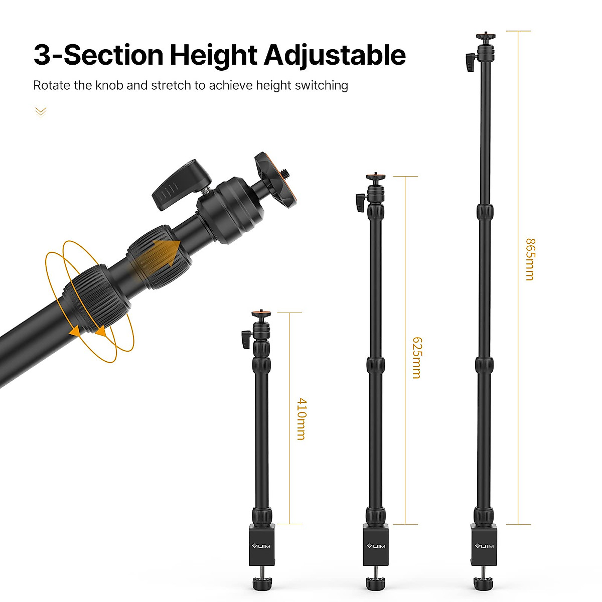 JUSMO Camera Desk Mount Stand w Ballhead, 16-34inch Adjustable Table Aluminum Light Stand w 1/4" Screw Tip, Desktop C-Clamp Mount Stand for DSLR Camera/Ring Light/Video Light/Webcam (LS10)
