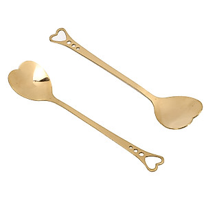 2Pcs Coffee Dessert Spoon, Heart Shaped Design Metal Stirring Spoon for Tea Dessert Drinks Ice Cream (Gold)