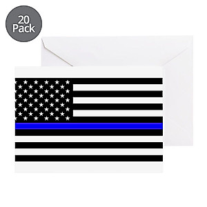 CafePress Police: Black Flag & The Thin Blue Line Greeting C Greeting Card (20-pack), Note Card with Blank Inside, Birthday Card Glossy
